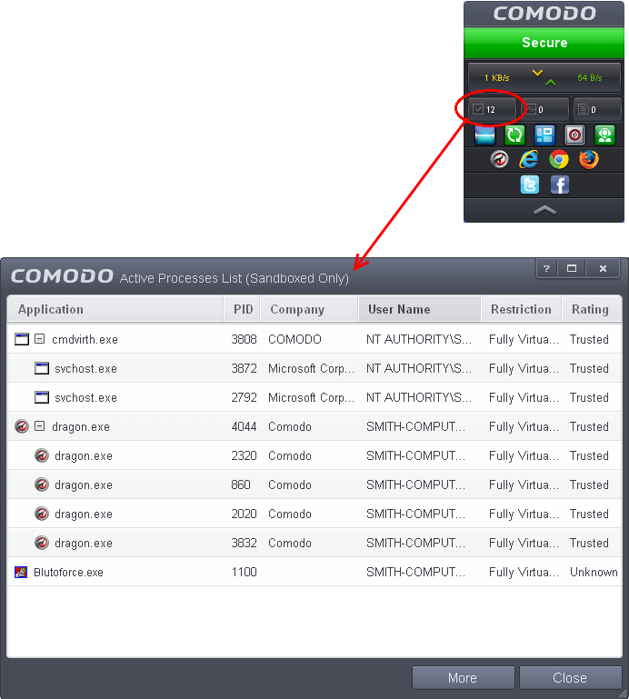 Protection against Trojans, Malware and Rootkits - Active Process List | Internet Security v 7.0